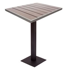 Seaside 34" Square Aluminum & Grey Synthetic Teak Commercial Bar Height ...